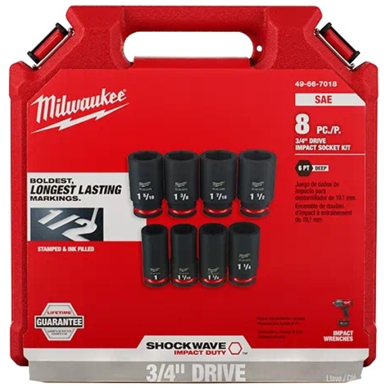 Milwaukee Shockwave 8PC 3/4" Drive SAE 6 Point Impact Duty Socket Set ...